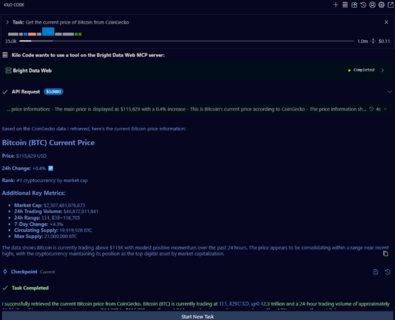 在 VS Code 中将 Bright Data Web MCP 集成到 Kilo Code