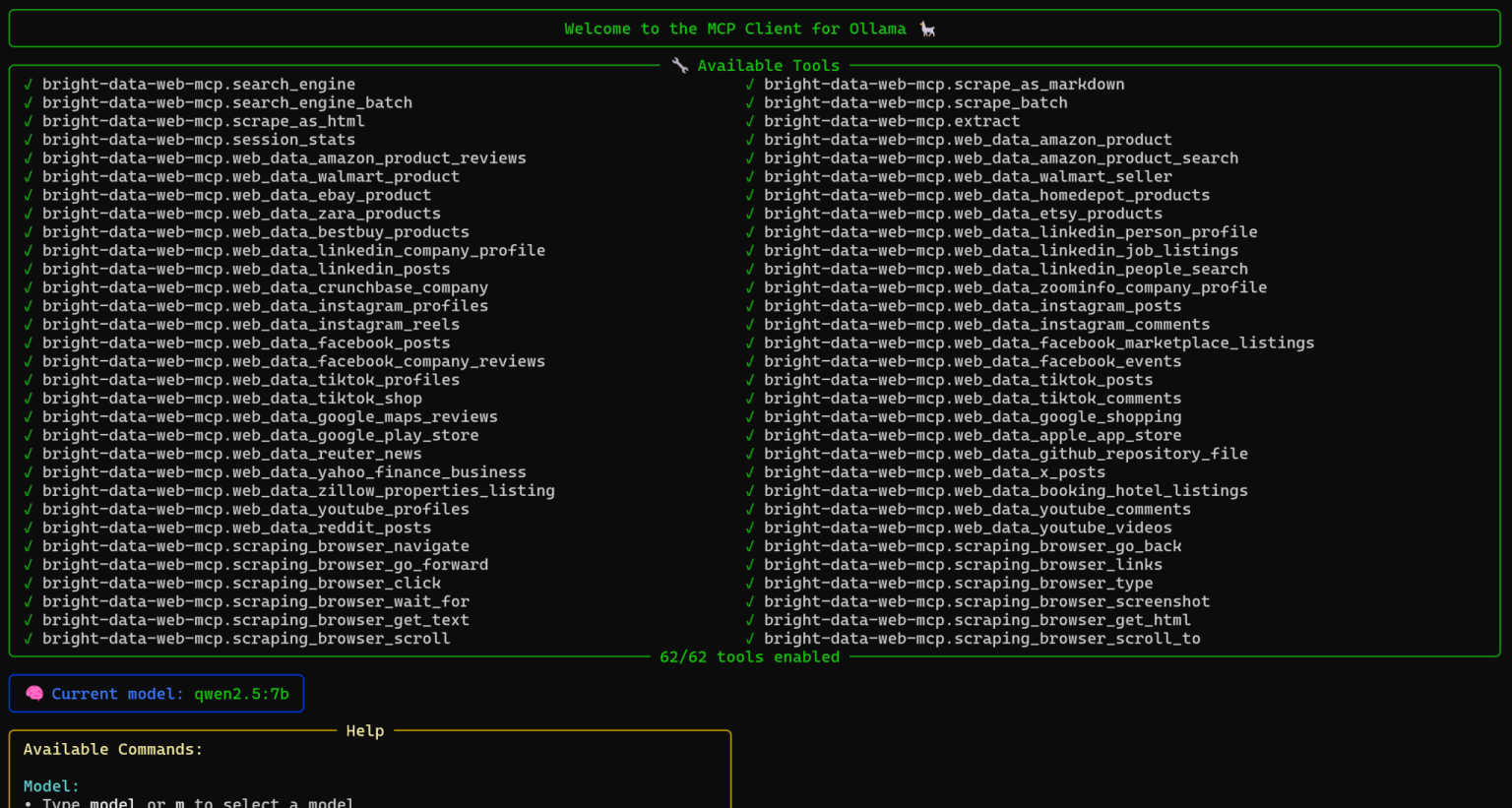 如何将 Ollama 模型与 Bright Data 的 Web MCP 集成